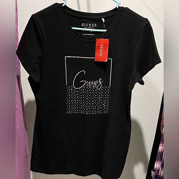 Guess | Tops | Guess Xl Black Embellished Tshirt | Poshmark